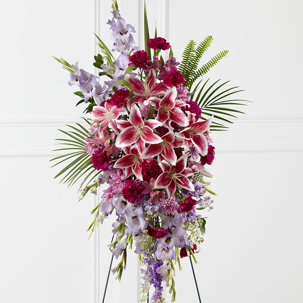 Tender Touch Standing Spray – lavender, purple flower arrangement ...
